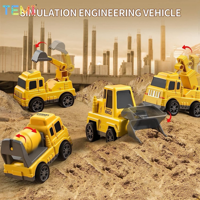 TEMI Car Set Diecast Carrier Toys Cars Engineering Vehicles Excavator ...
