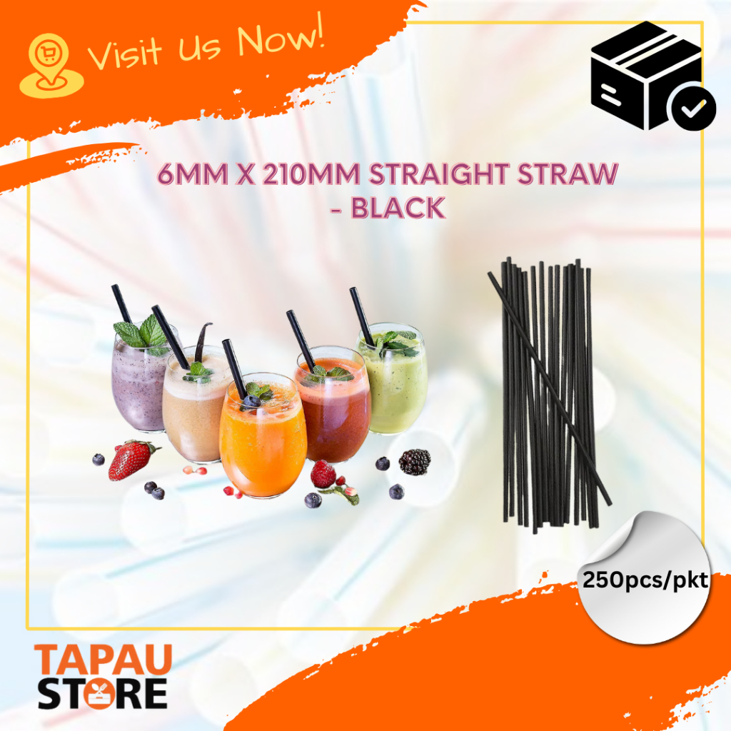 (250pcs) 6mm x 210mm Black Straight Straw / Black Plastic Straw / Straw ...