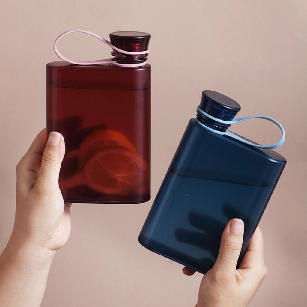 A4 380ml Cute Matte Flat Water Bottle Travel Flask Portable Travel Mug ...