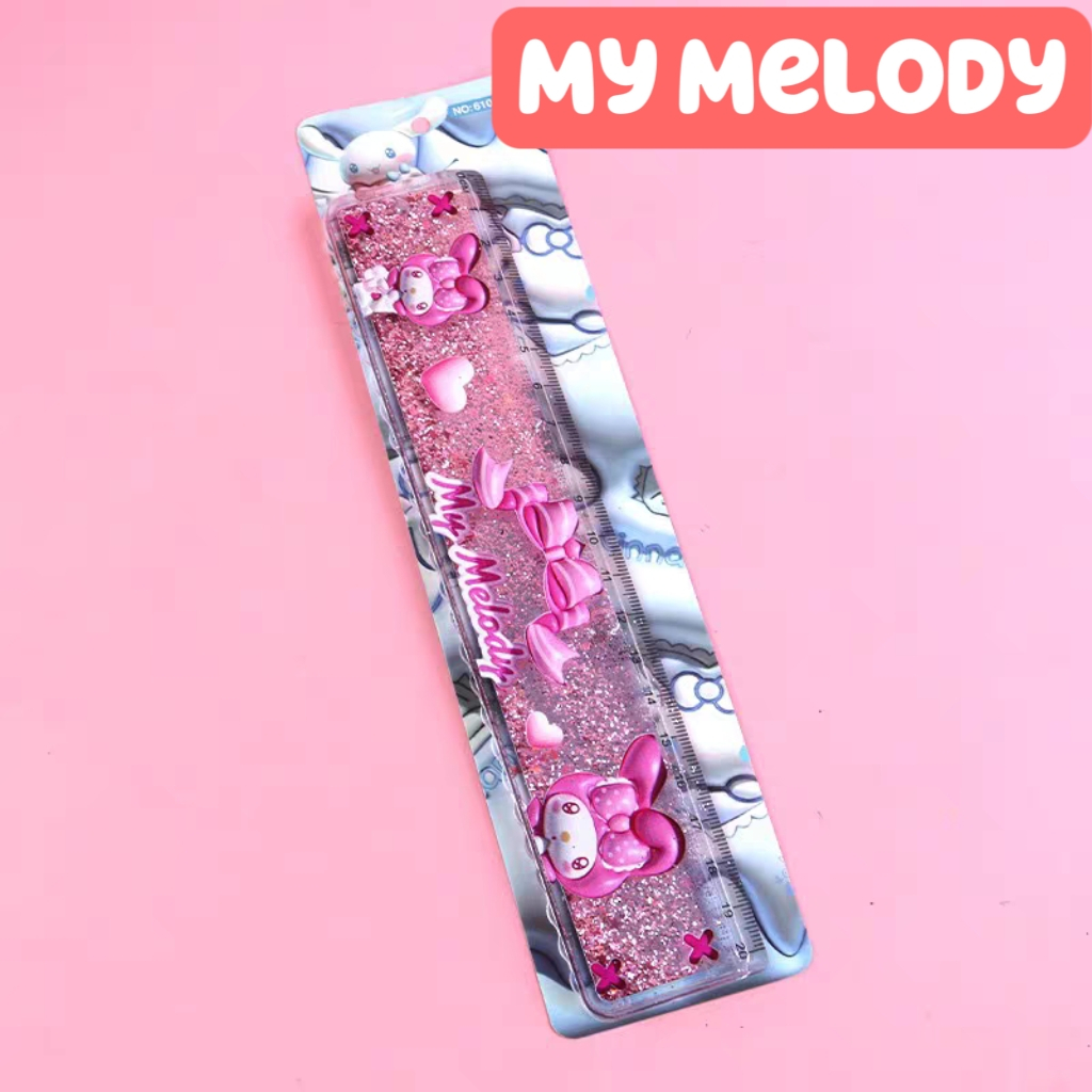 Sanrio 20cm Quicksand Glitter Ruler Cute Kuromi Cinnamoroll My Melody ...
