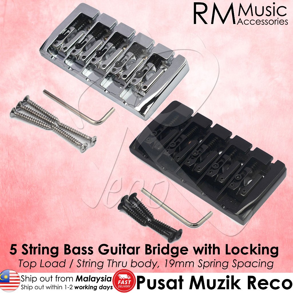 Rm 5 String Bass Guitar Bridge With Locking Zinc Saddles Dual Load 19mm String Spacing Guitar