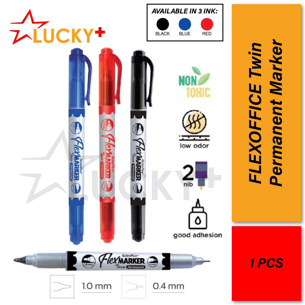 FlexOffice FlexMarker Twin Tip Permanent Marker Pen (1pcs)(Black,Blue ...