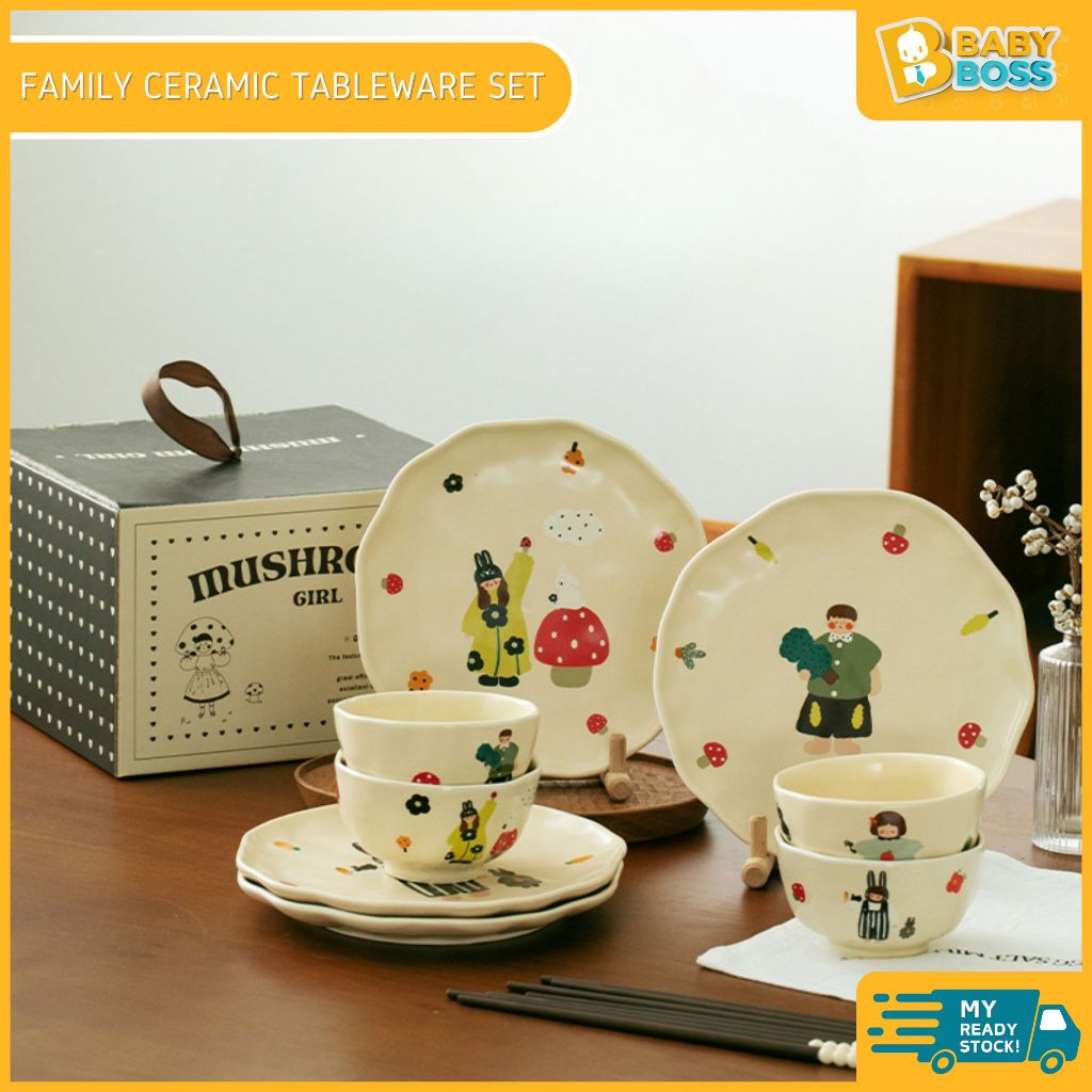 BabyBoss Ceramic Tableware Family Set Plate Bowl Cute Pinggan Mangkuk ...