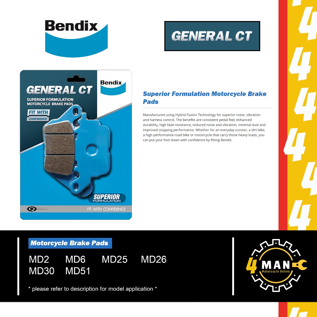 Bendix Motorcycle Brake Pads General CT - Yamaha Y16, Y15, LC135 ...