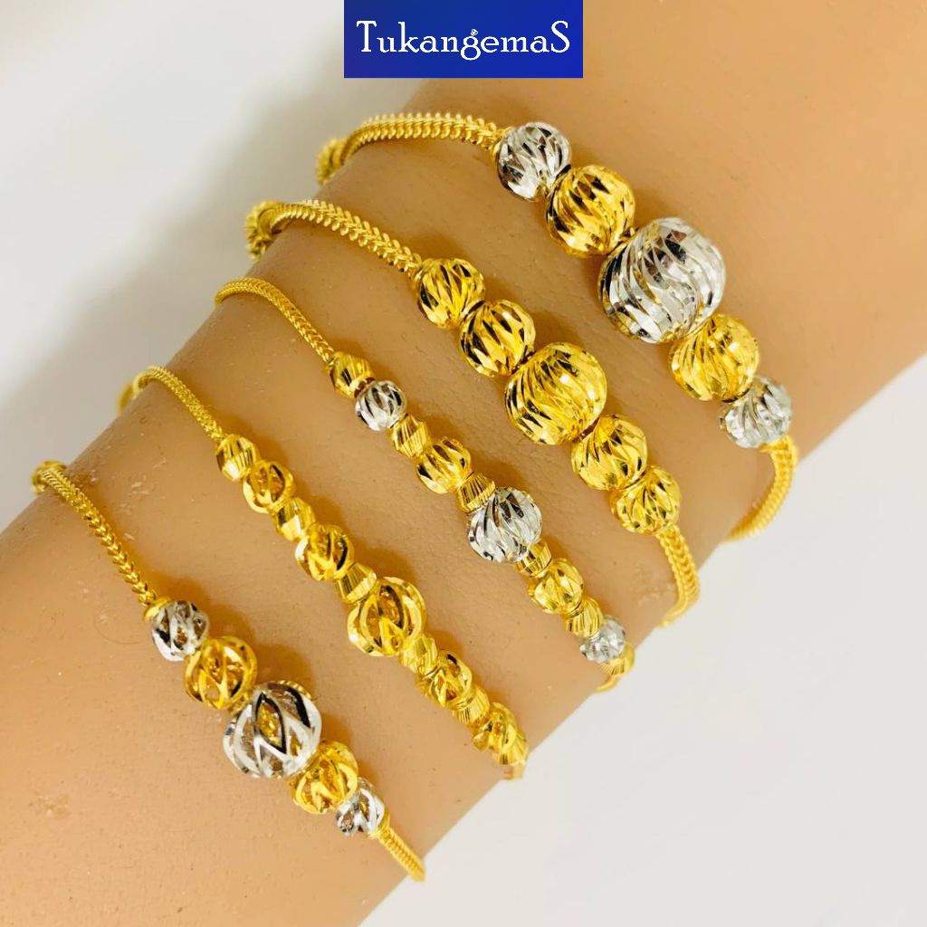 TukangemaS rantai tangan emas 916 boba perut ular bajet minimalist 22k ...