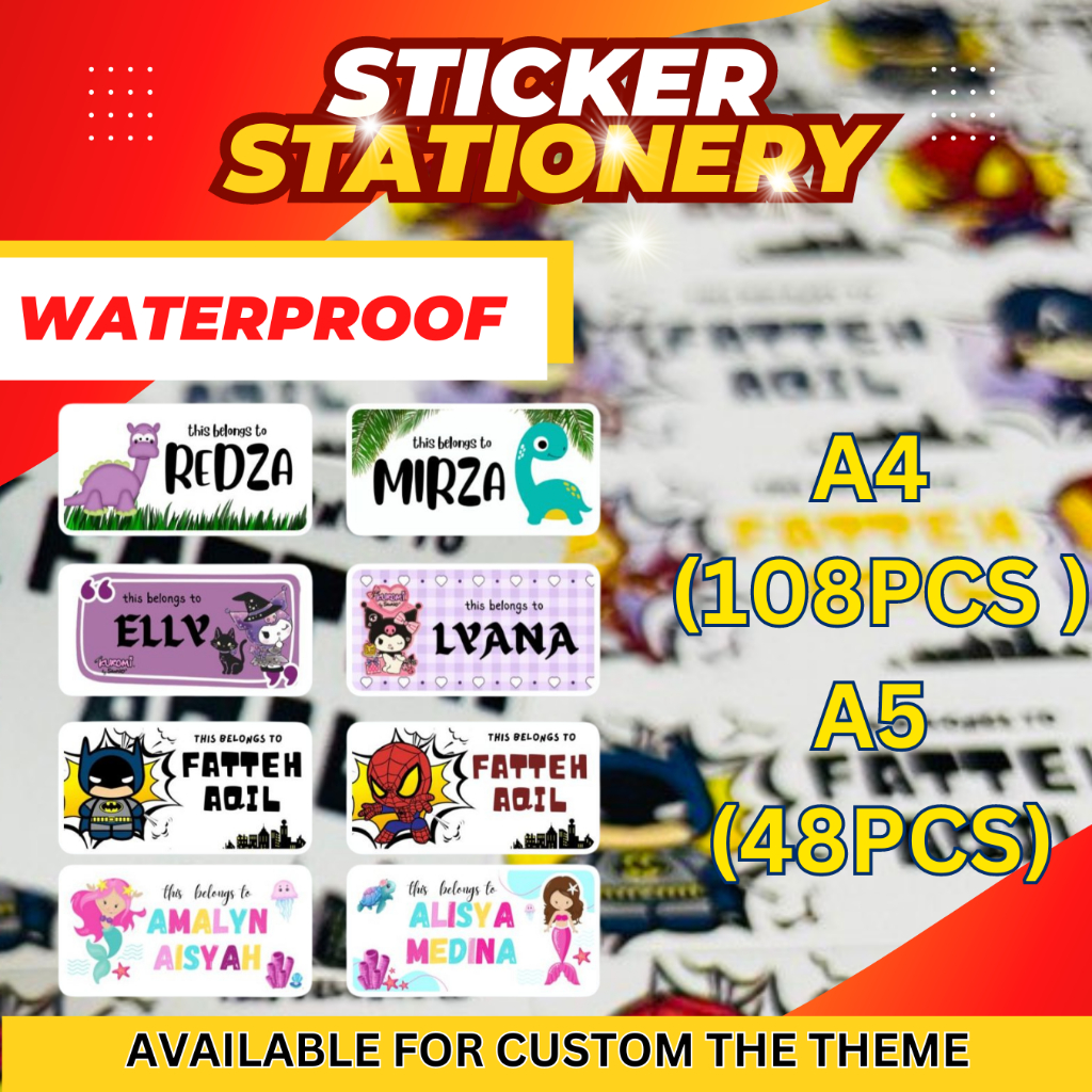 STICKER NAMA KALIS AIR/PELAJAR SEKOLAH/STICKER LABEL ALAT TULIS/STICKER ...