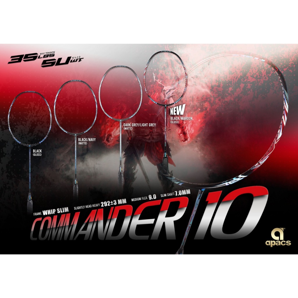 Apacs Commander 10 Badminton Racket. Weight (5U) Max Tension: 30lbs ...
