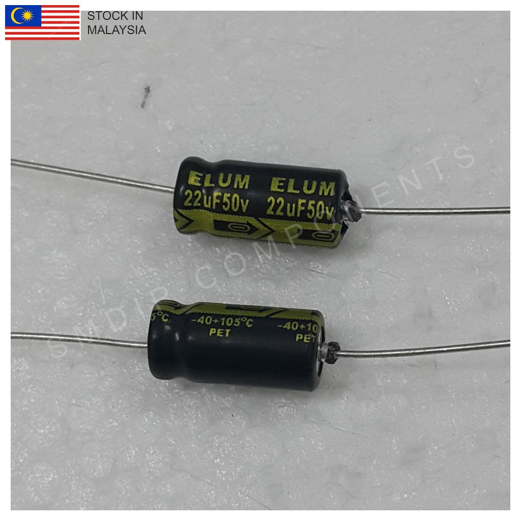 Elum, 22uF 50V 105°C, Axial Leaded, Electrolytic Capacitor, 6mm x 13mm | Shopee Malaysia