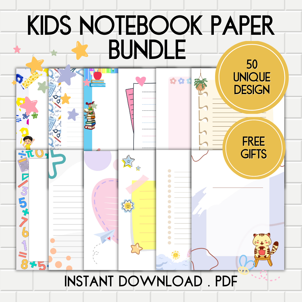 Kids Notebook Paper Bundle, Printable PDF, Digital PDF, Notebook Paper ...