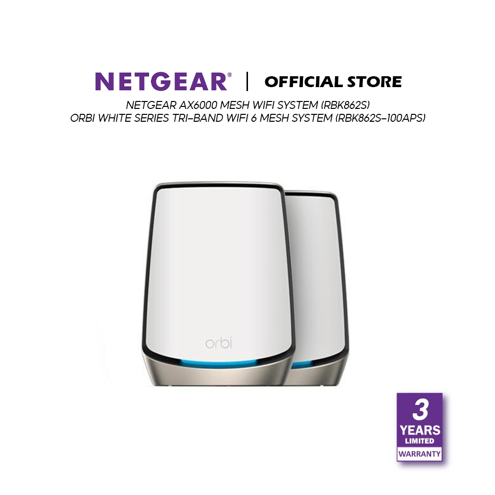 Netgear AX6000 Mesh WiFi System (RBK862S) Orbi White Series Tri-Band ...