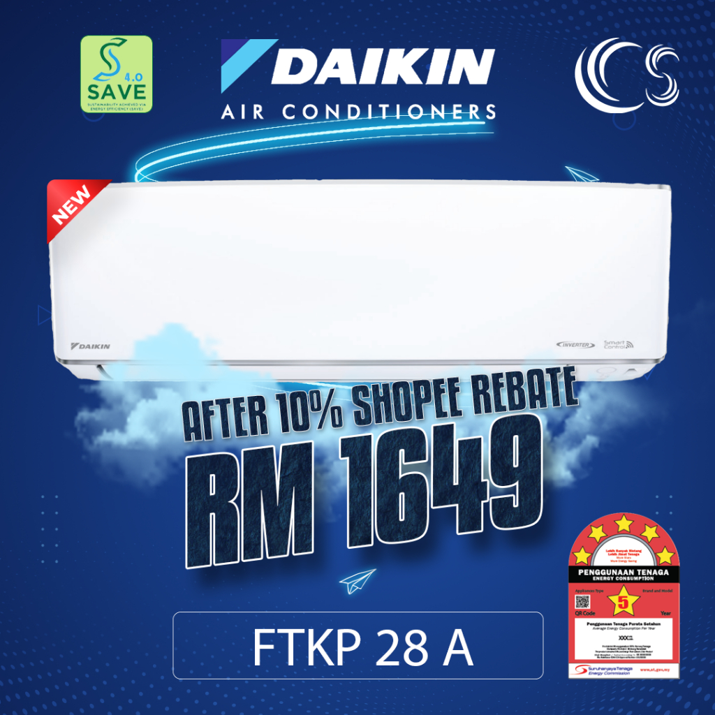 [SAVE 4.0] DAIKIN NEW PLASMA ION INVERTER AIRCOND 5 STAR Air Conditioner R32 Inverter FTKP28A ...