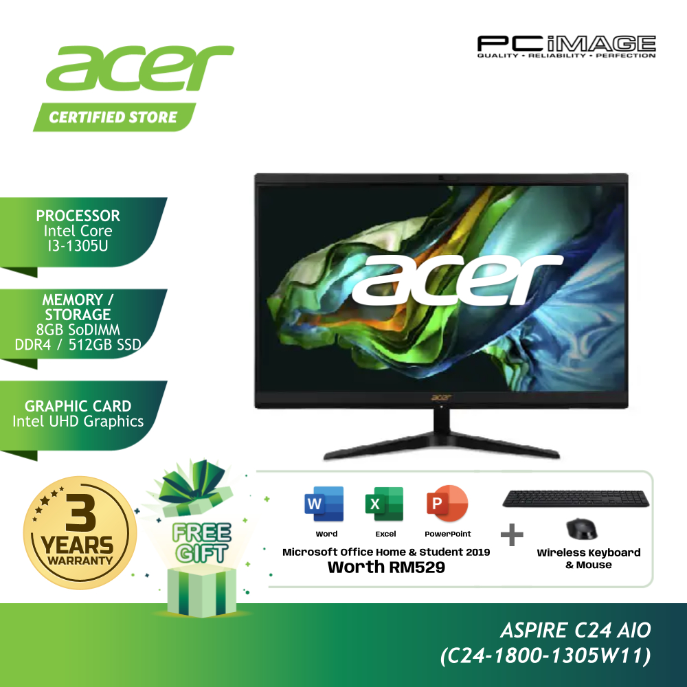 ACER ASPIRE C24-1800-1305W11 I3-1305U/8GB DDR4/512 GB/UHD/23.8 ...
