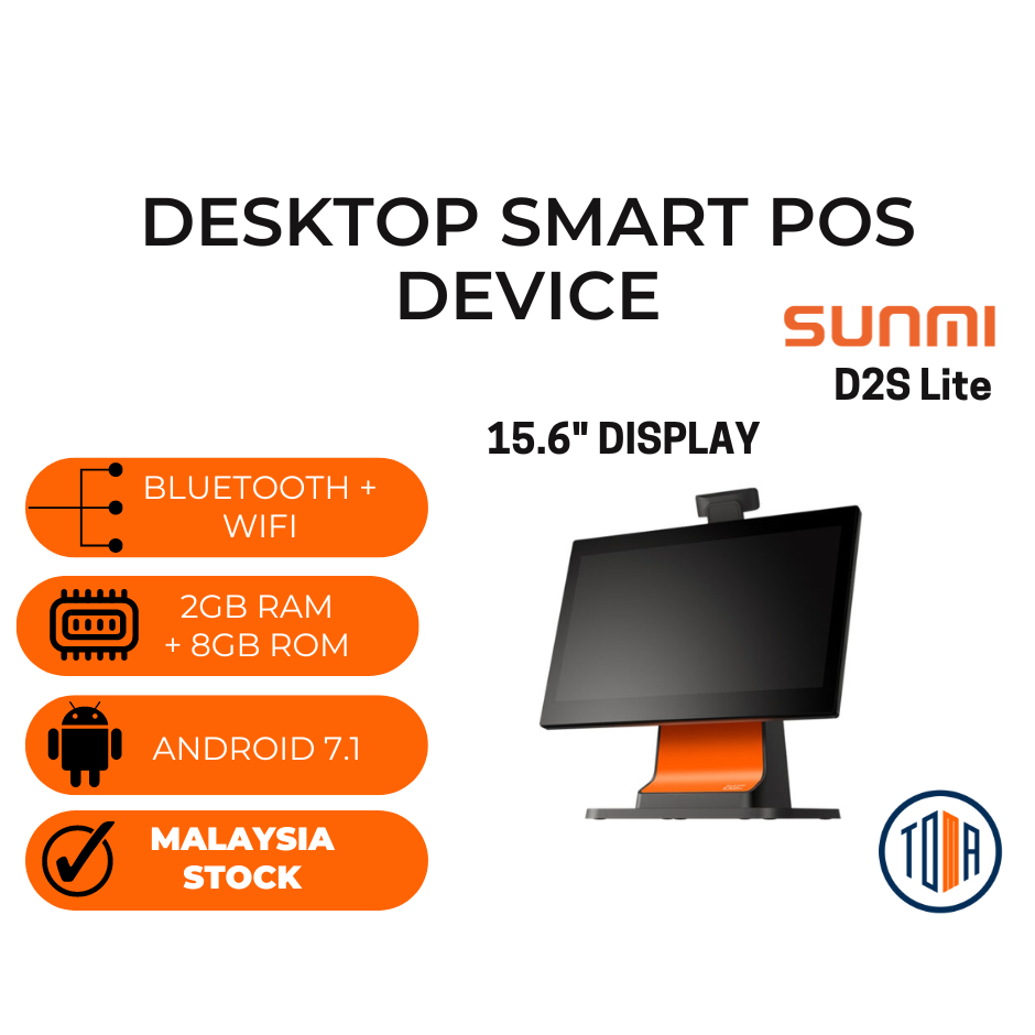 Sunmi D2S Lite All in One Desktop POS Touchscreen Terminal 15.6" inch Android (Dual Display, 2 ...