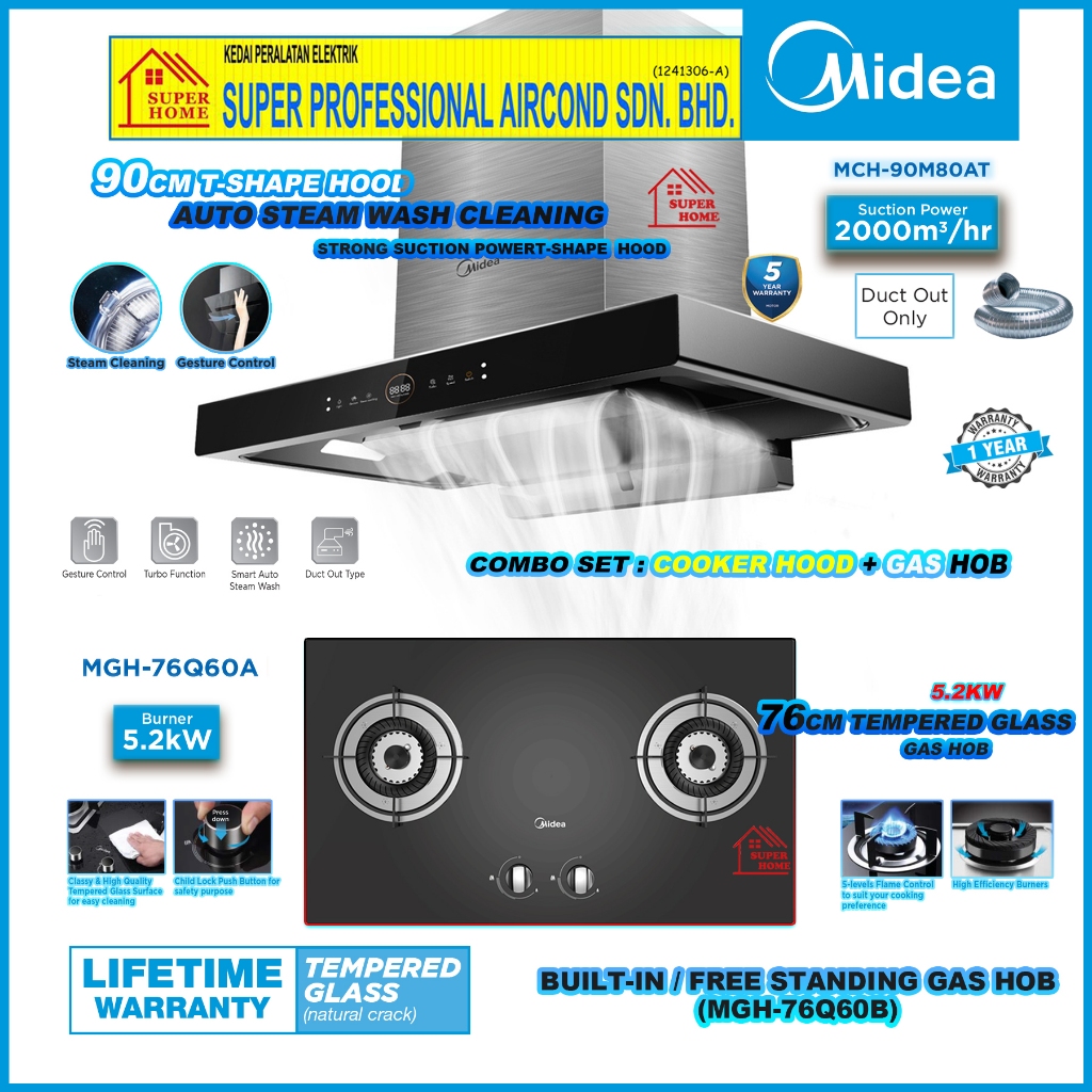 Midea Cooker Hood MCH-90M80AT 90cm T-Shape Hood (2000m³) / Midea Built ...