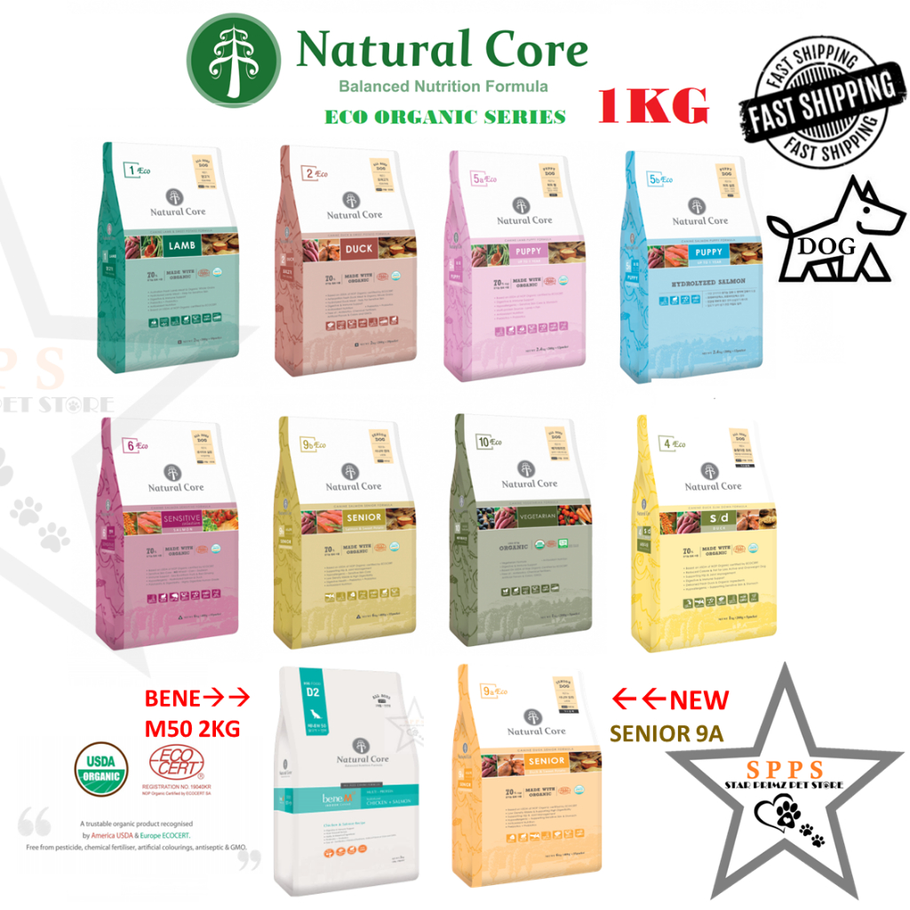 Natural Core[💯 Bar Code] Organic Dry Dog Food 1KG - Puppy Salmon/Lamb ...