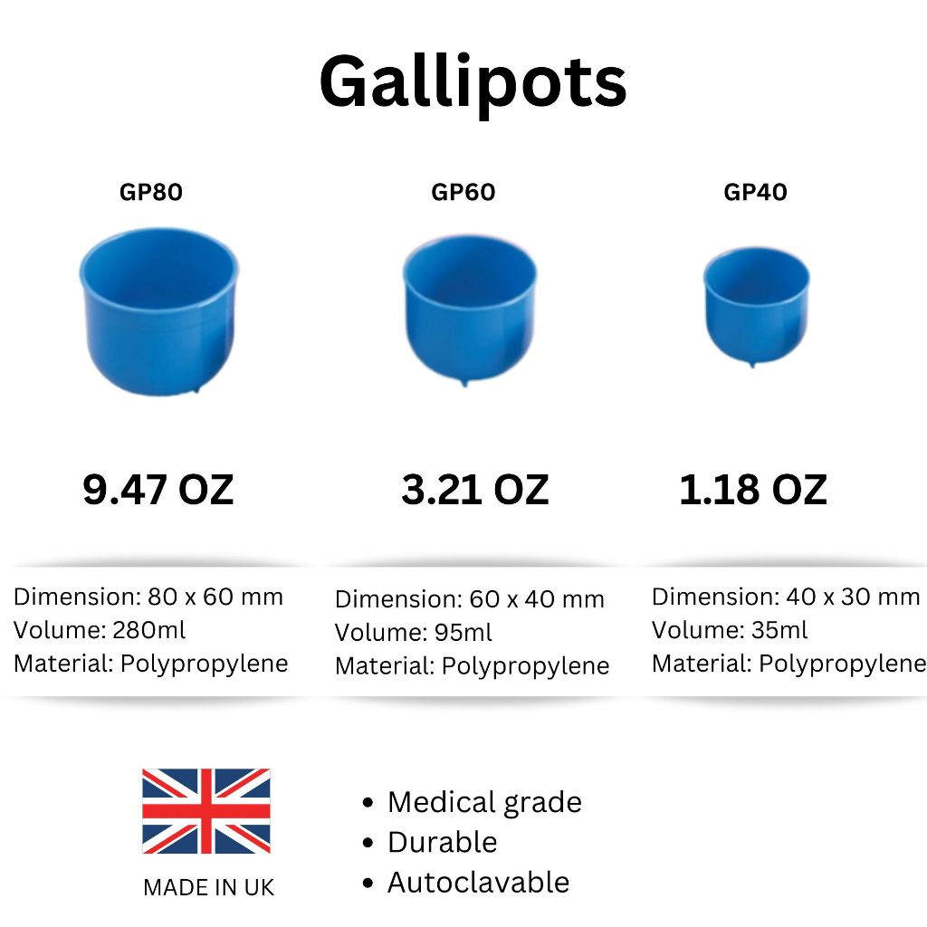 Gallipots | Polypropylene | Medical Grade | BLUE / ORANGE | Hold ...