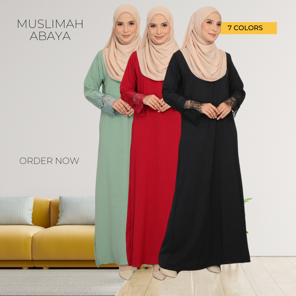 ABAYA Muslimah Lace Embroidery Maxi Dress Plain Baju Raya CEY 2024 ...