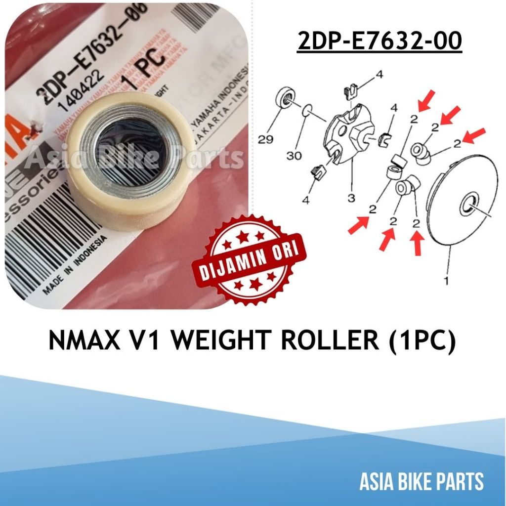 Yamaha Original NMAX V1 Weight Roller / Pulley Bearing - 2DP-E7632-00 | Shopee Malaysia