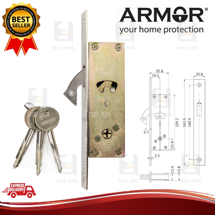 ARMOR AML-H251 SS MORTISE HOOK LOCK FOR SLIDING GRILLE DOOR WITH STAR ...