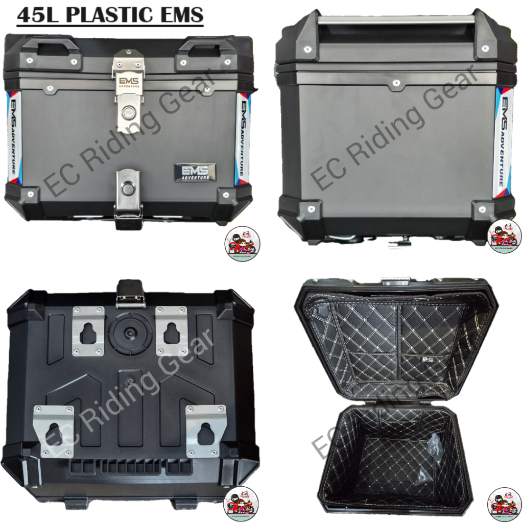 TOP BOX ABS PLASTIC BOX EMS ADVENTURE N SERIES (QR) BLACK / SILVER 45L ...