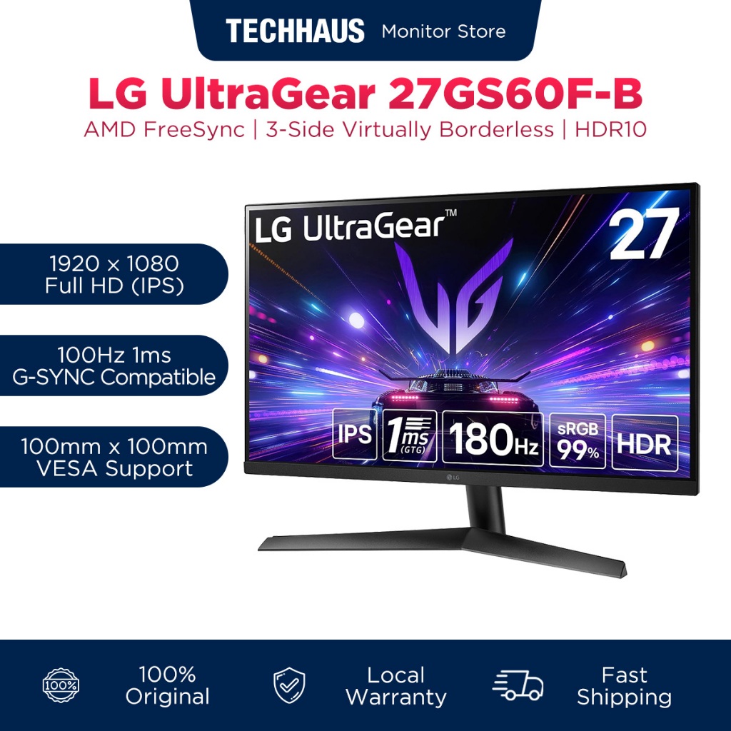 LG UltraGear 27GS60F-B 27” Full HD IPS 180Hz 1ms HDR10 G-SYNC Compatible FreeSync Gaming Monitor ...