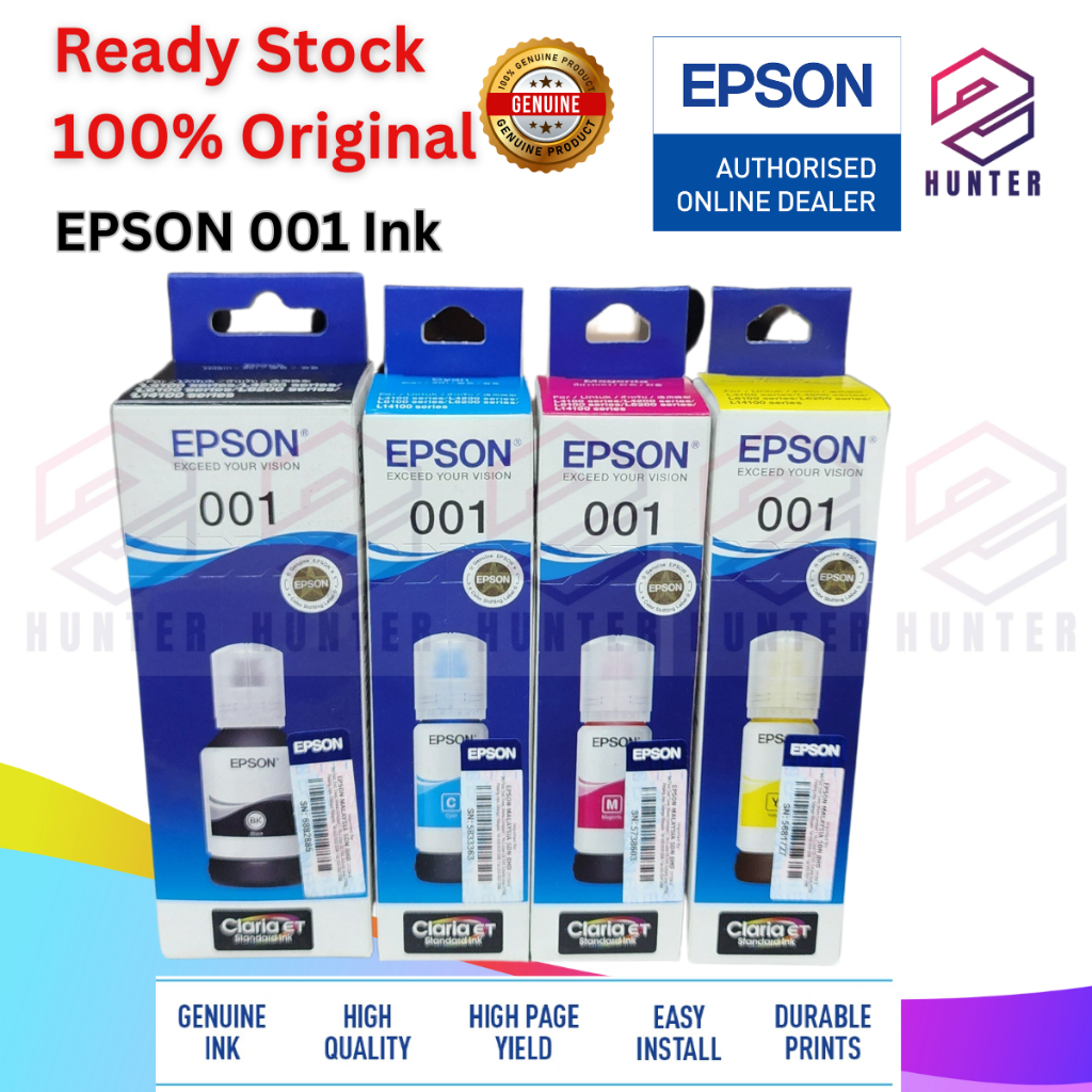 ORIGINAL Epson Ink 001 - L4150 L4160 L6160 L6170 L6190 Black Y100 Y200 ...