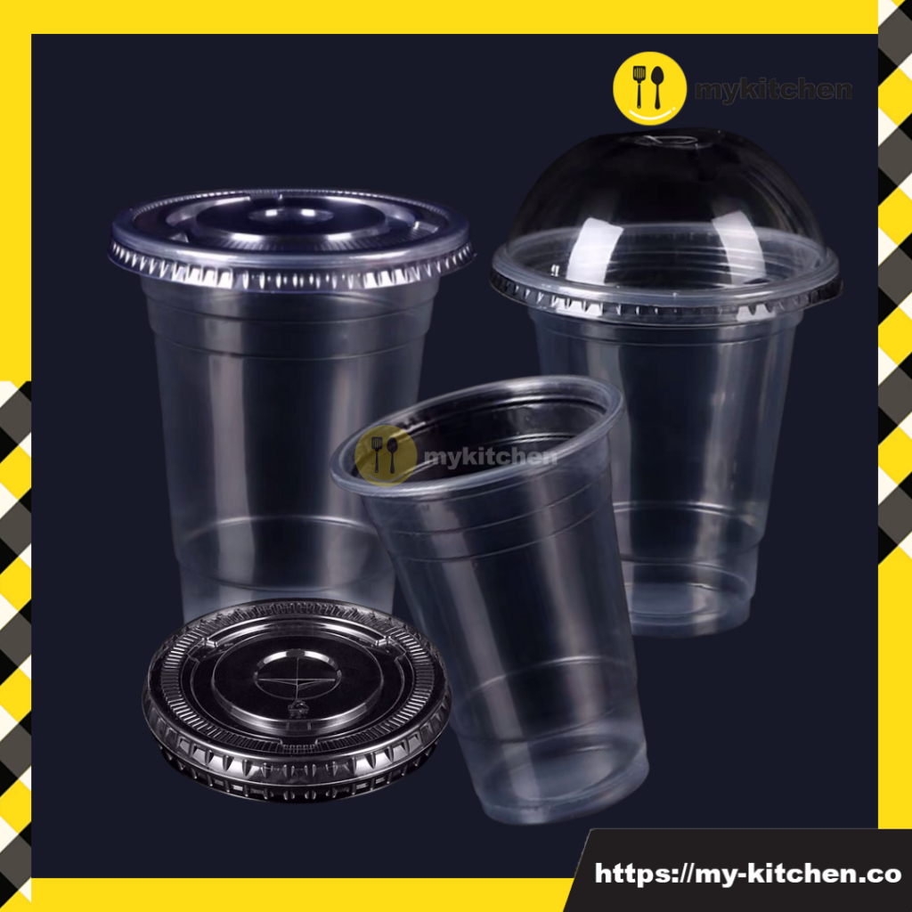 [MY KITCHEN] Y Clear Cup PP Clear Cup with Flat Lid Dome Lid Disposable ...