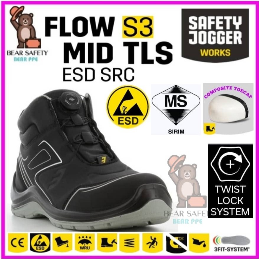 SAFETY JOGGER FLOW S3 ( TWIST LOCK SYSTEM ) {MID-CUT} ESD SRC SAFETY ...