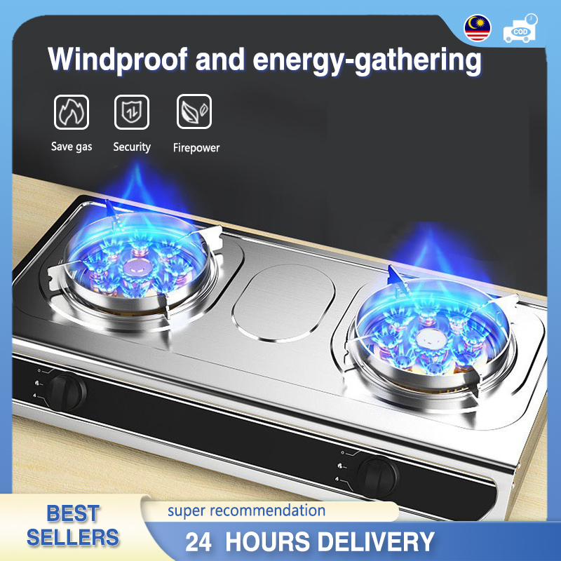 【Ready stockt】dapur gas 2 tungku dapor gas stainless steel kualiti ...