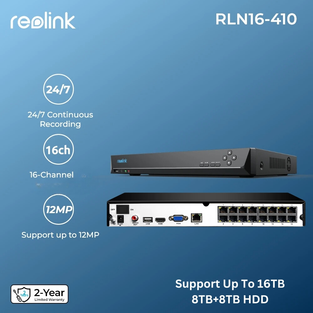 Reolink NVR RLN16-410-4T 16-Channel 5MP/8MP/12MP PoE WiFi Security NVR ...