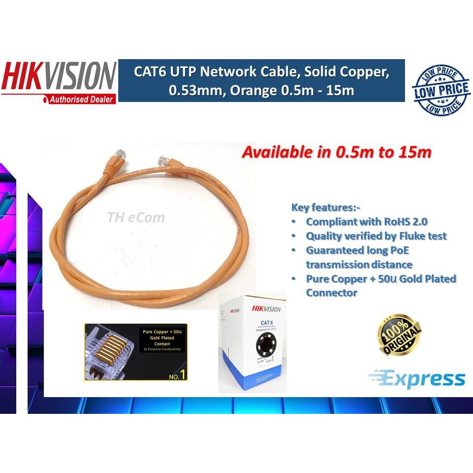 HIKVISION CAT 6 Cable - 4PR 24AWG 75oC UTP CAT6 Network Cable (Solid ...