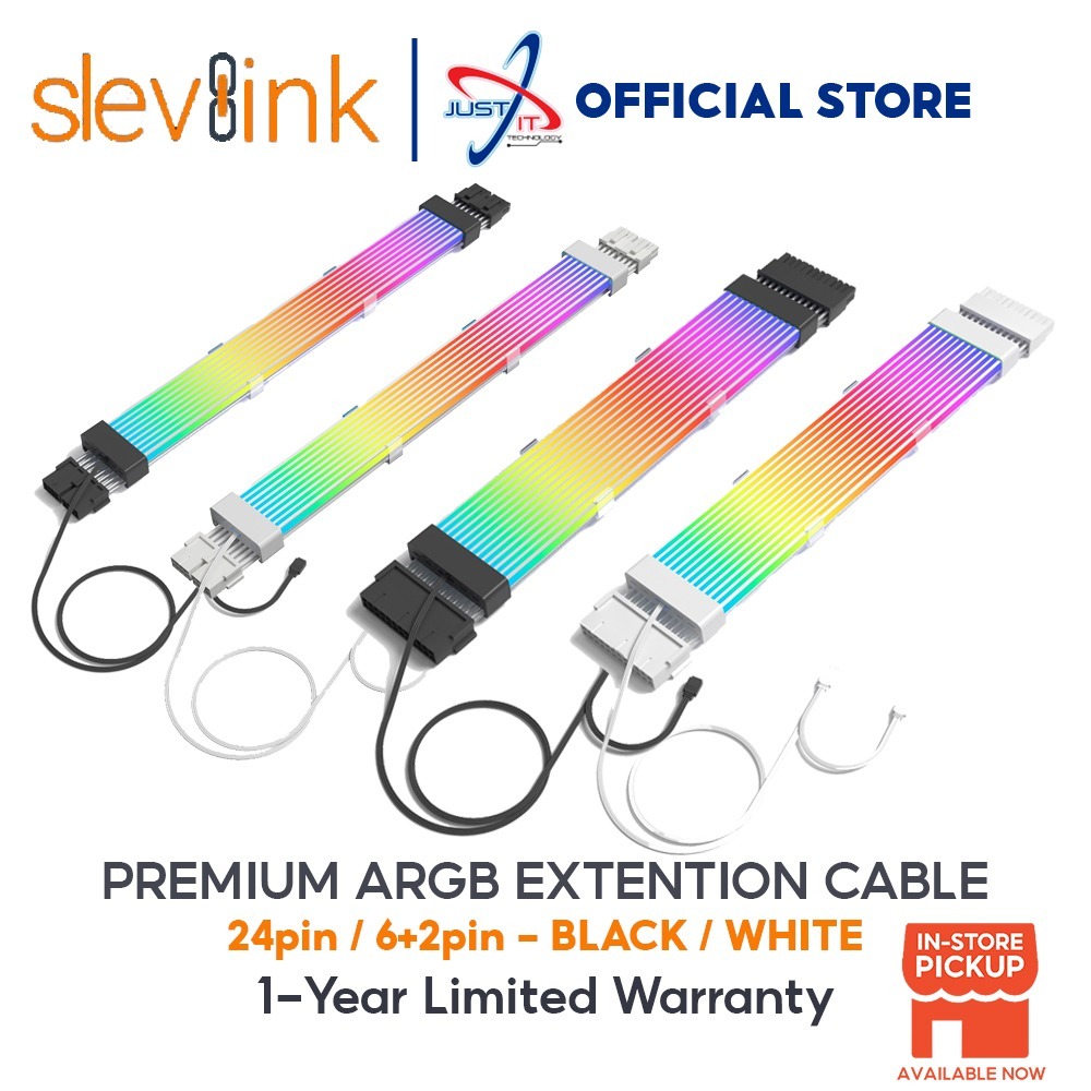 SLEVLINK SLEV.30 ARGB EXTENSION CABLE 24pin / 6+2pin - (BLACK / WHITE ...