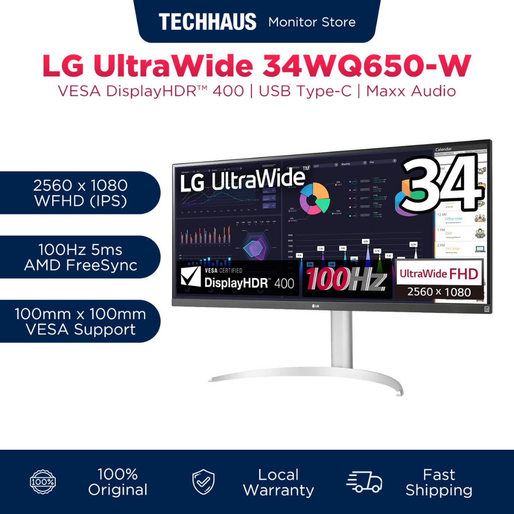 LG UltraWide 34WQ650-W 34” FHD IPS Monitor with USB Type-C | VESA ...