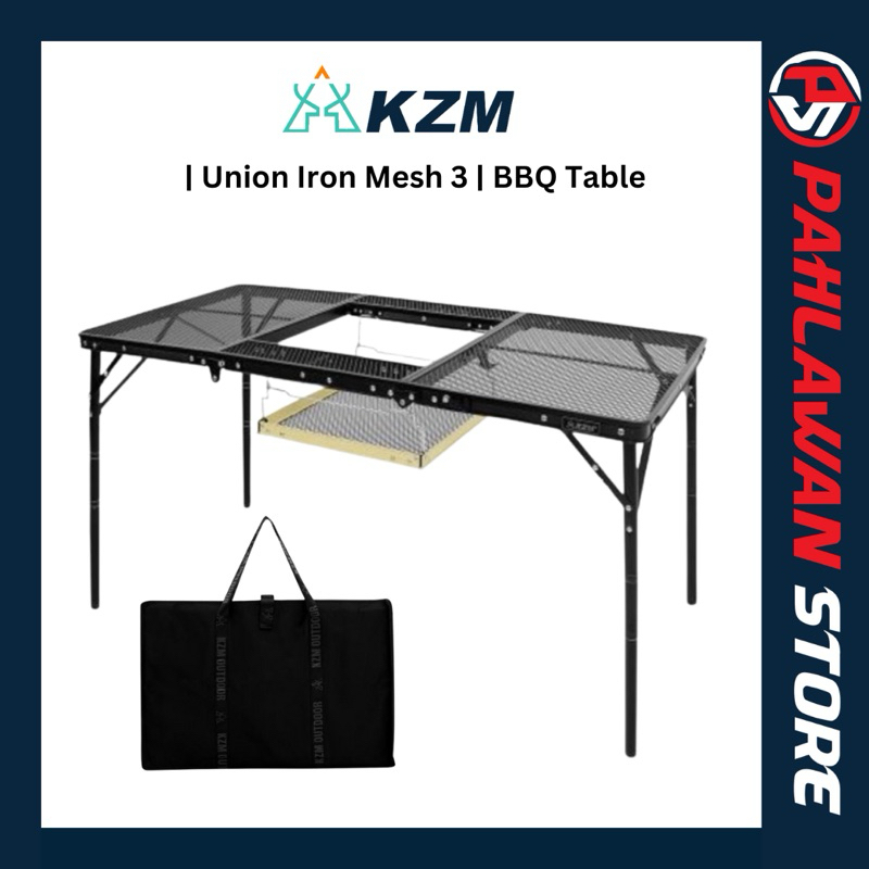 KZM Union Iron Mesh 3 Folding BBQ Table Outdoor Portable Camping Table ...