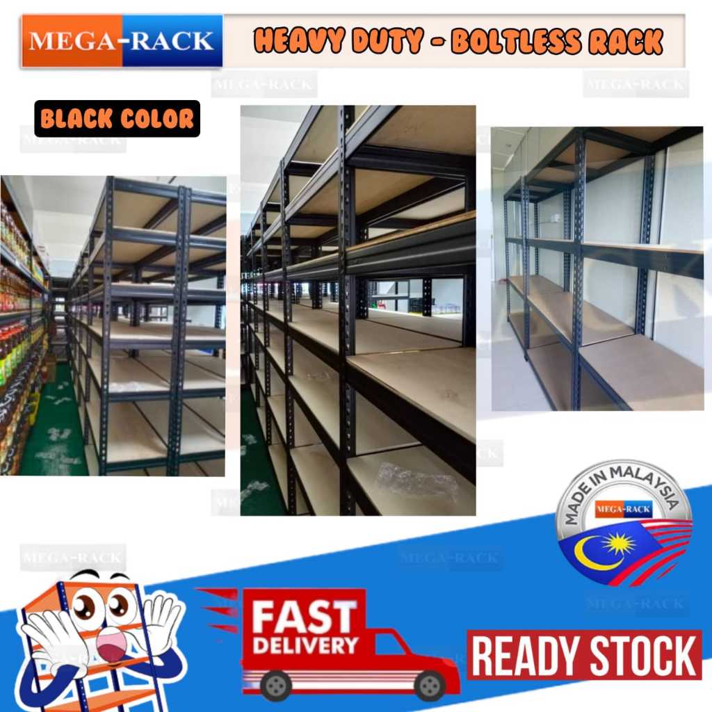 Heavy Duty Boltless Rack - 4 Levels - Black Series | Shopee Malaysia