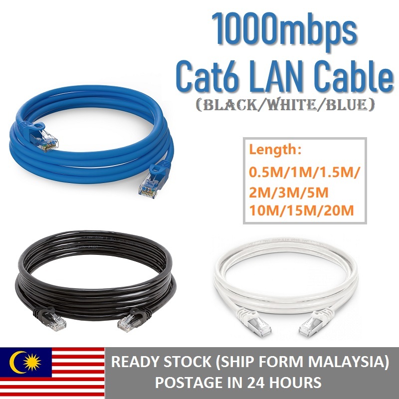 Cat6 Network Lan Cable RJ45 1000mbps Patch Gigabit Ethernet Cable Blue ...