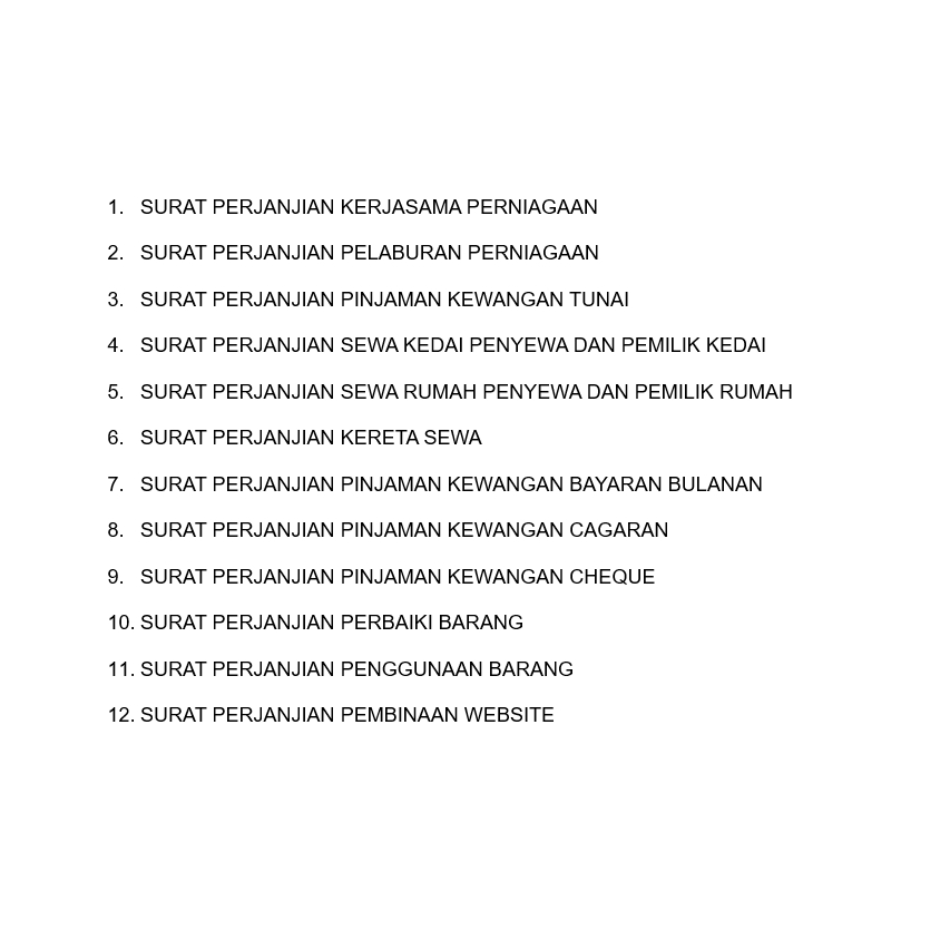 24 TEMPLATE AGREEMENT | KOLEKSI 24 SURAT PERJANJIAN TERUS BOLEH GUNA ...