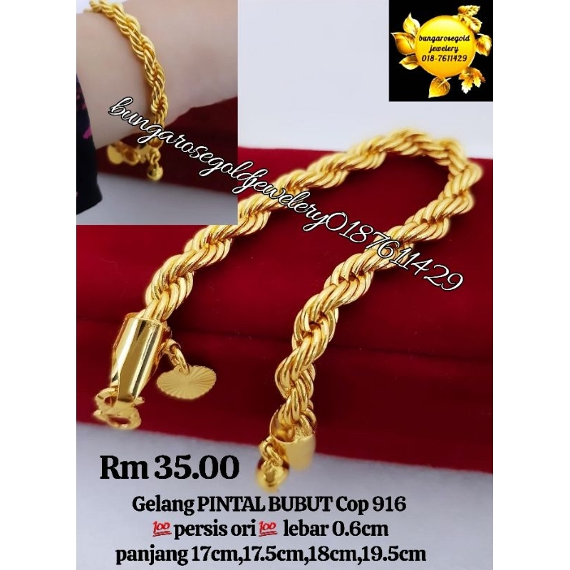 🔥Gelang Pintal Bubut Cop 916 💯persis ori💯 lebar 0.6cm panjang 18.5cm ...