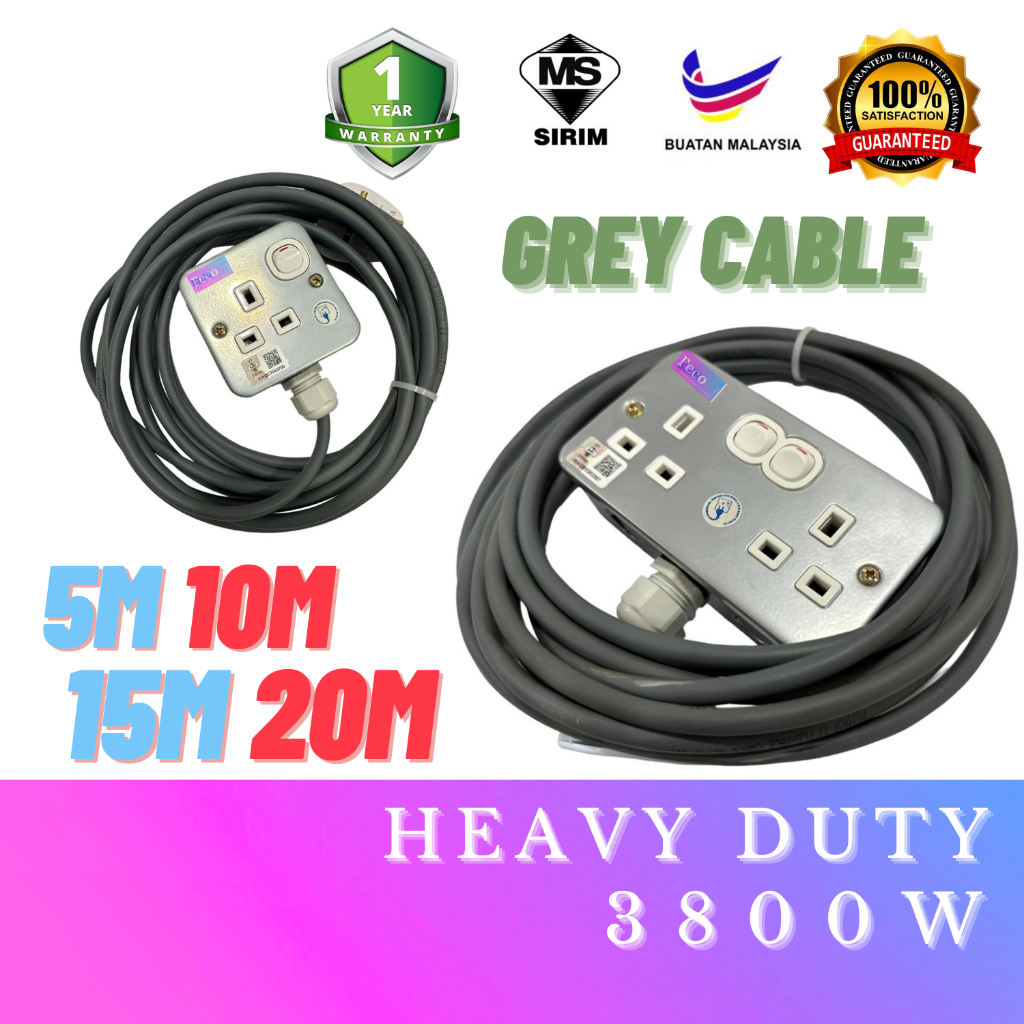 Heavy Duty Super Thick Cable GREY CABLE 3core flexible cable Extension ...