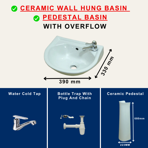 Full Set Ceramic White 390mm Wall Hung Basin Pedestal Basin Sinki ...
