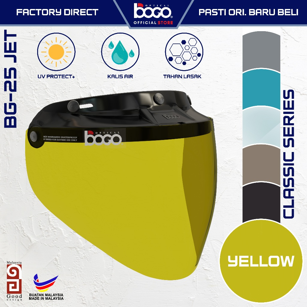 (ORIGINAL) BOGO Visor Helmet BG25 Jet (Warna Klasik) Tinted 3 Button ...