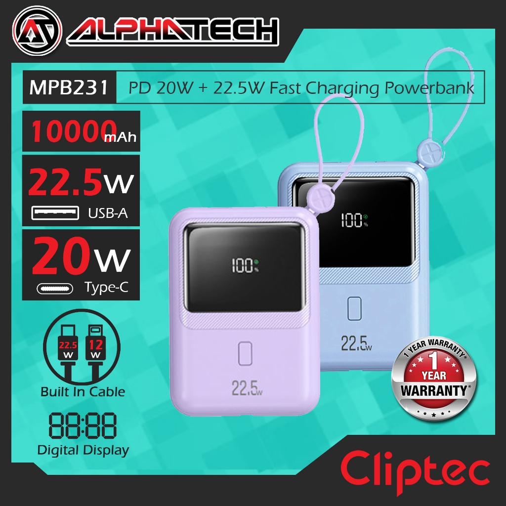 Cliptec MPB231 10000mAh 22.5W + PD20W Fast Charging Mini Power Bank ...