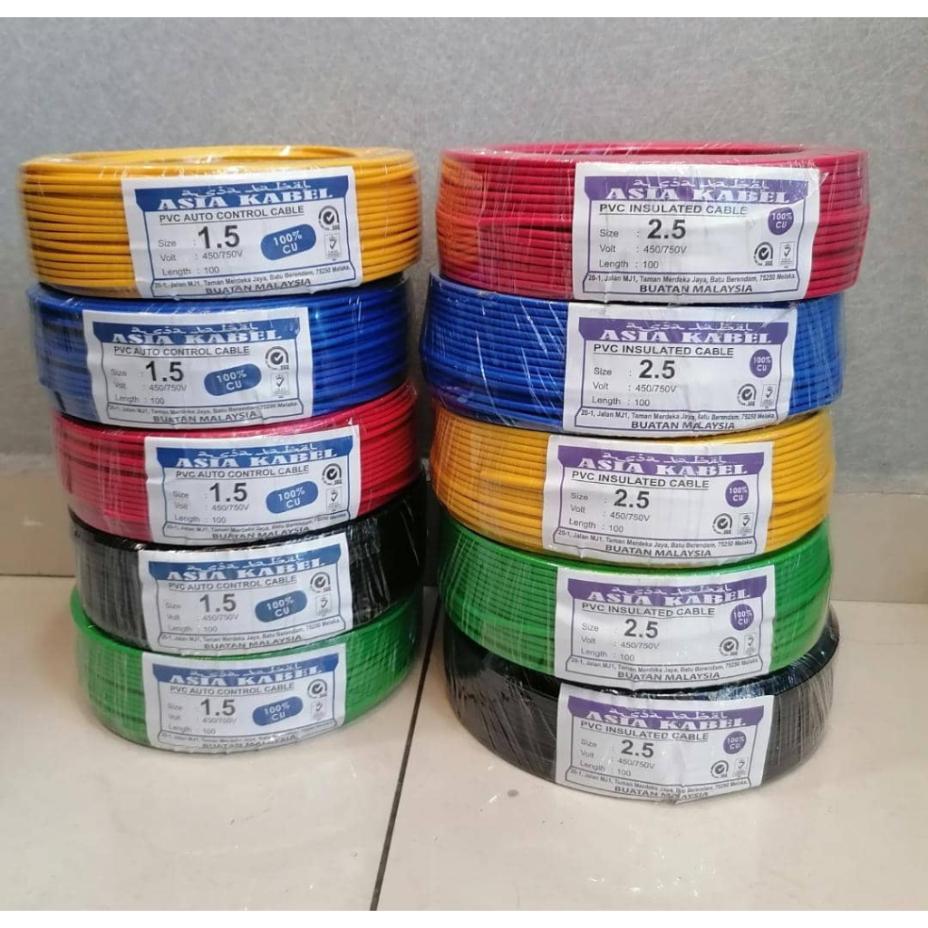 ASIA Cable 1.5MM / 2.5MM PVC Cable Red / Yellow / Blue / Green / Black | Shopee Malaysia