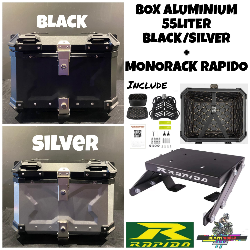 BOX ALUMINIUM 55LITER+MONORACK RAPIDO ORIGINAL HEAVY DUTY TOPBOX ...