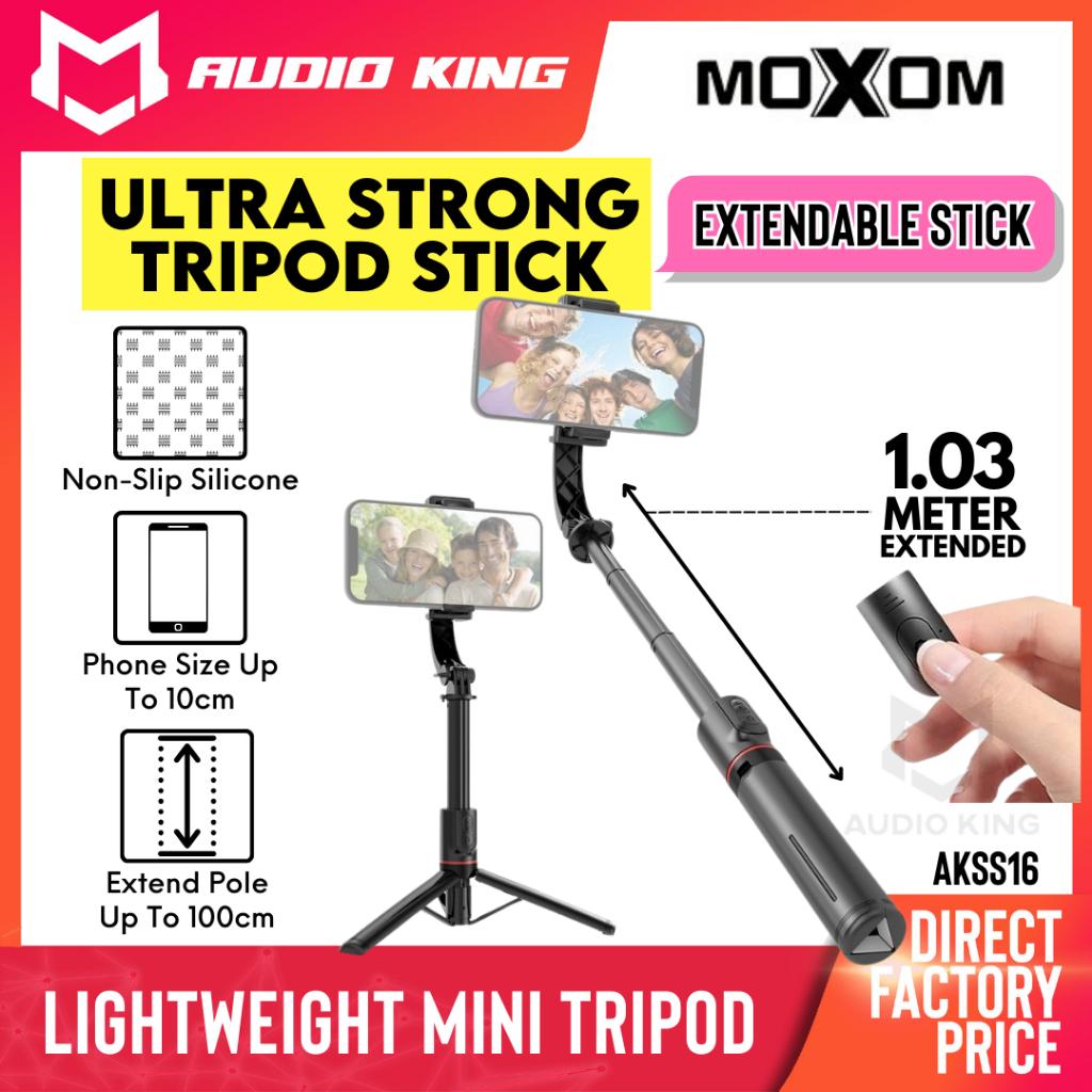 MOXOM Portable 3 In 1 Pink Tripod Stand Handphone Selfie Stick Travel ...