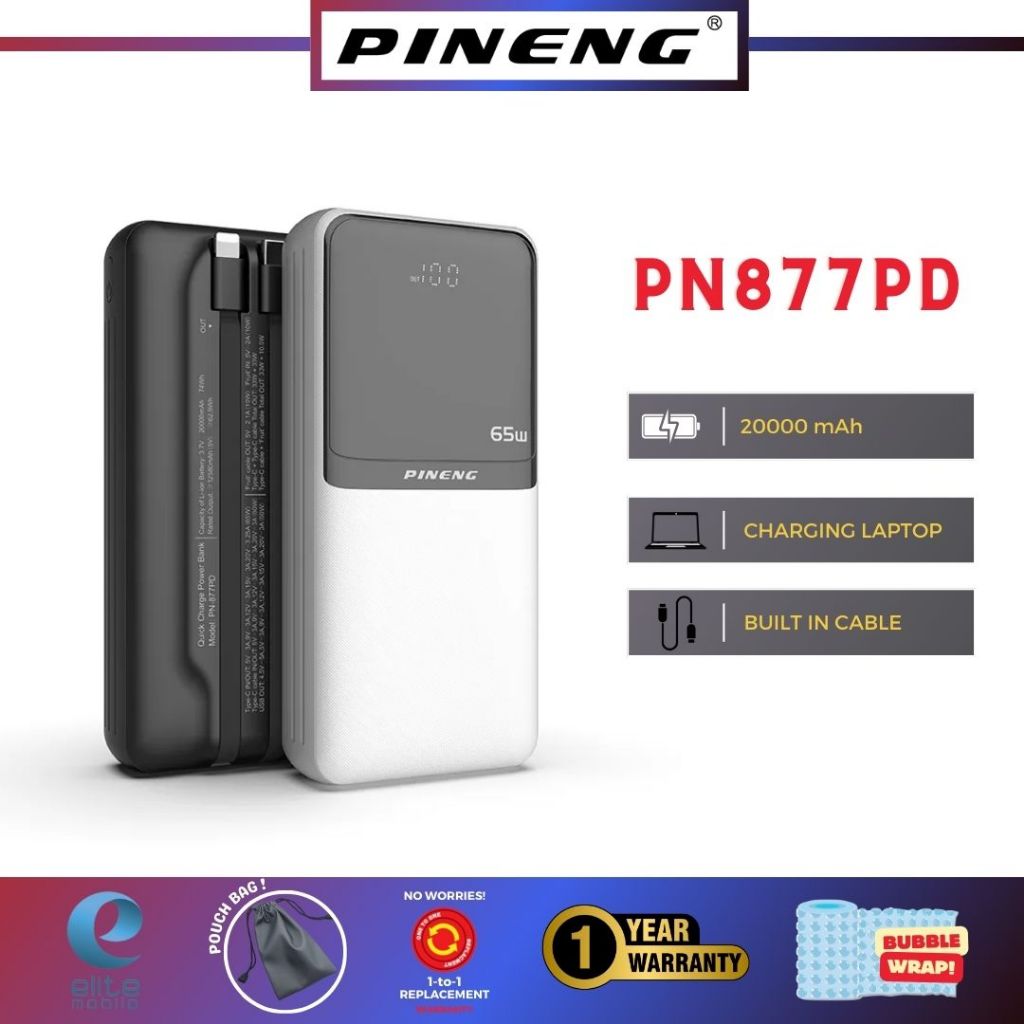 Pineng PN 877 PD (20000mAh) Powerbank Built in Cables,Quick Charge 65W ...