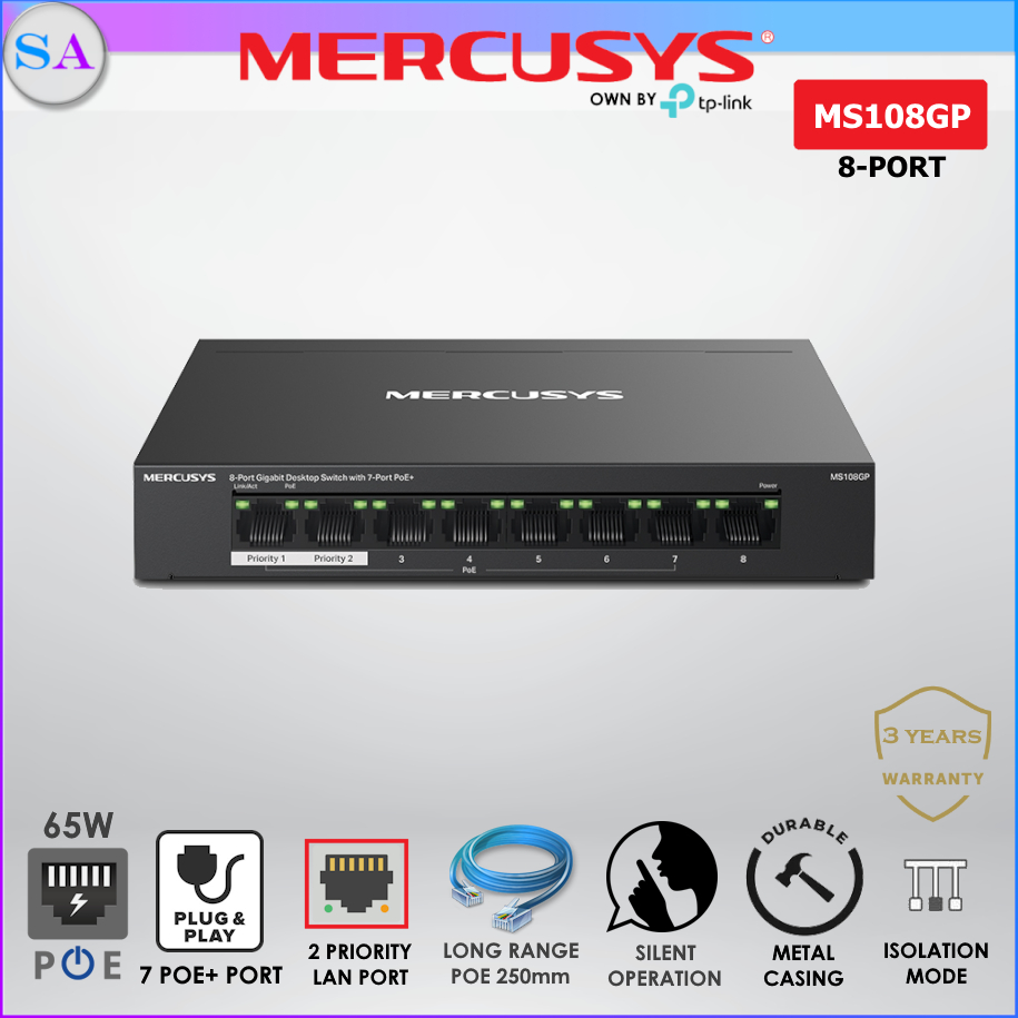 MERCUSYS MS105GP 5 Port / MS108GP 8 Port 65W PoE 10/100/1000Mbps ...
