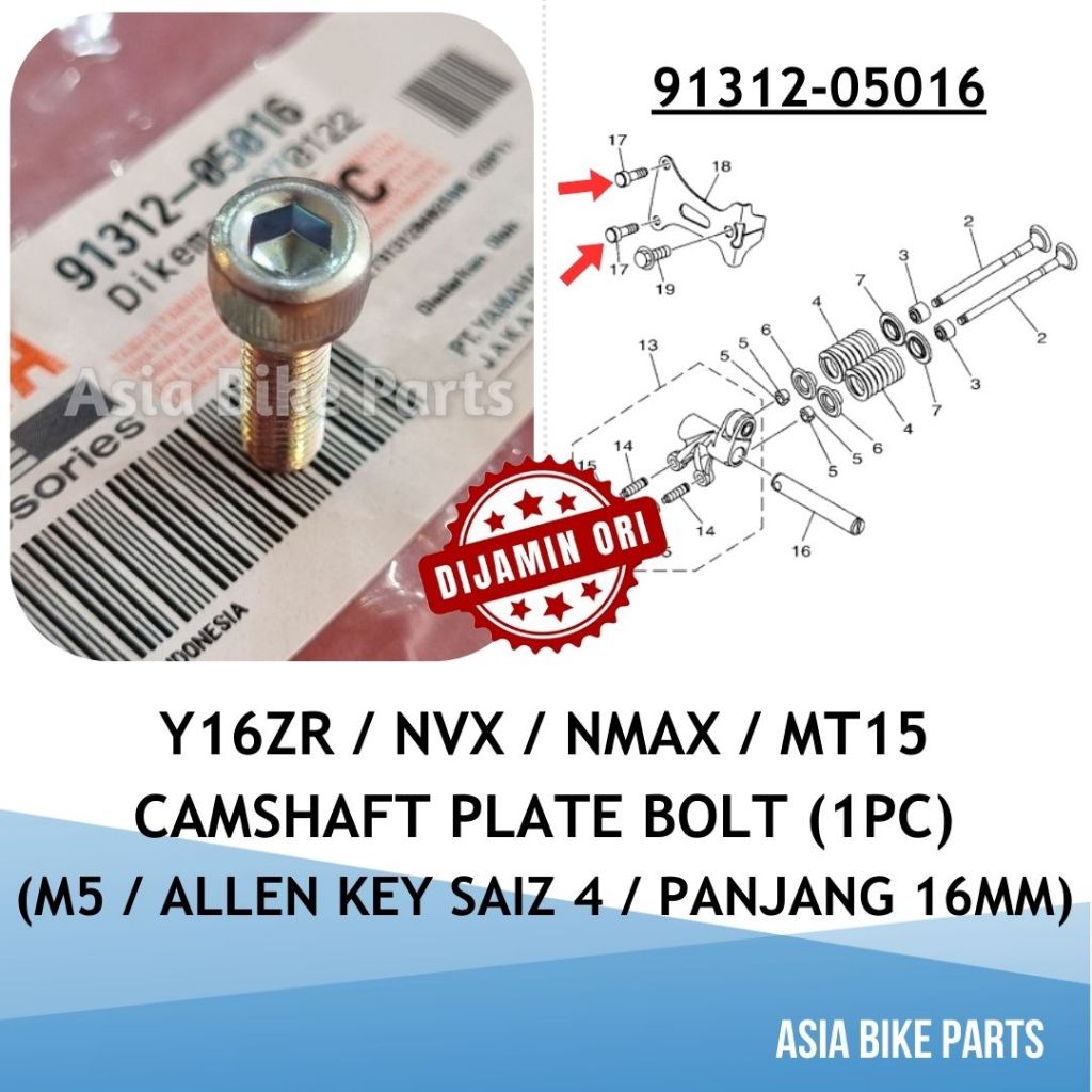 Yamaha Original Y16ZR / NVX / NMAX / MT15 Camshaft Plate Bolt / Avantiz ...