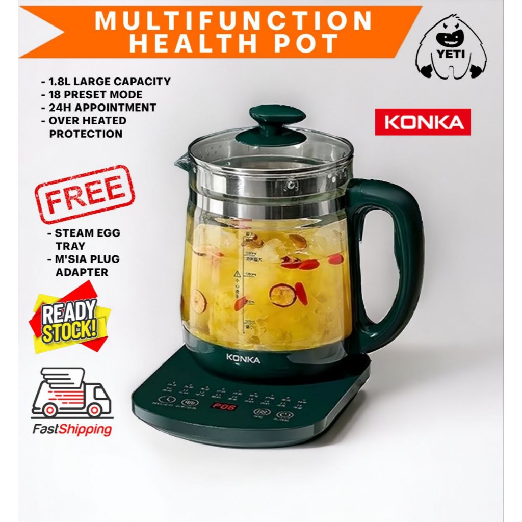 KONKA Multifunction Health Pot 1.8L Glass Electric Kettle Kitchen Cooker Soup/Tea 養生壺 | Shopee ...