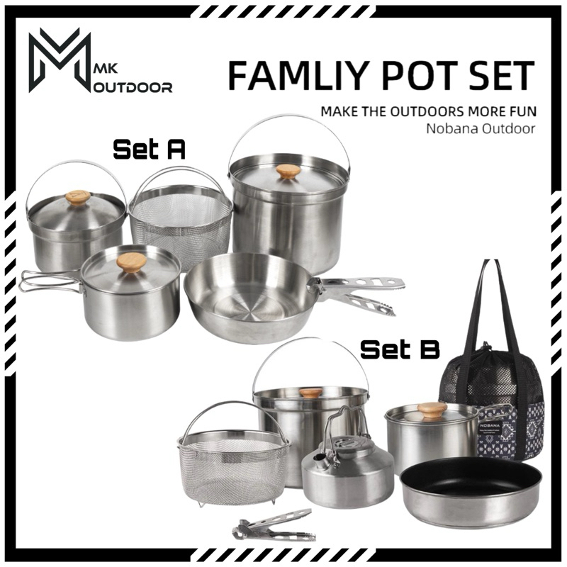 NOBANA 5 pcs Stainless Steel Family Pot Set for Outdoor Camping ...